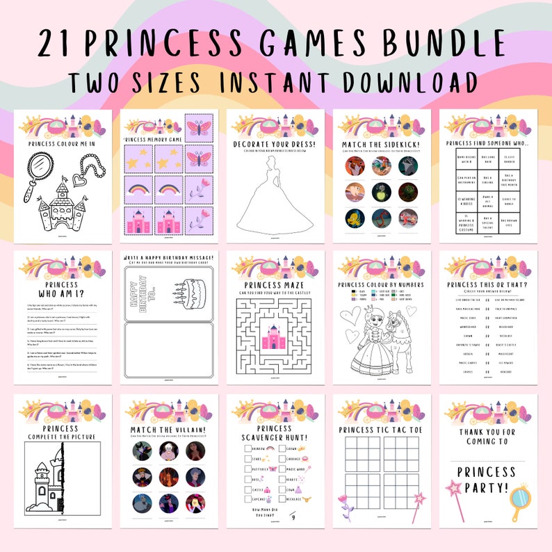 21 Page Princess Themed Printable Activity Bundle Pack Mermaid - Etsy
