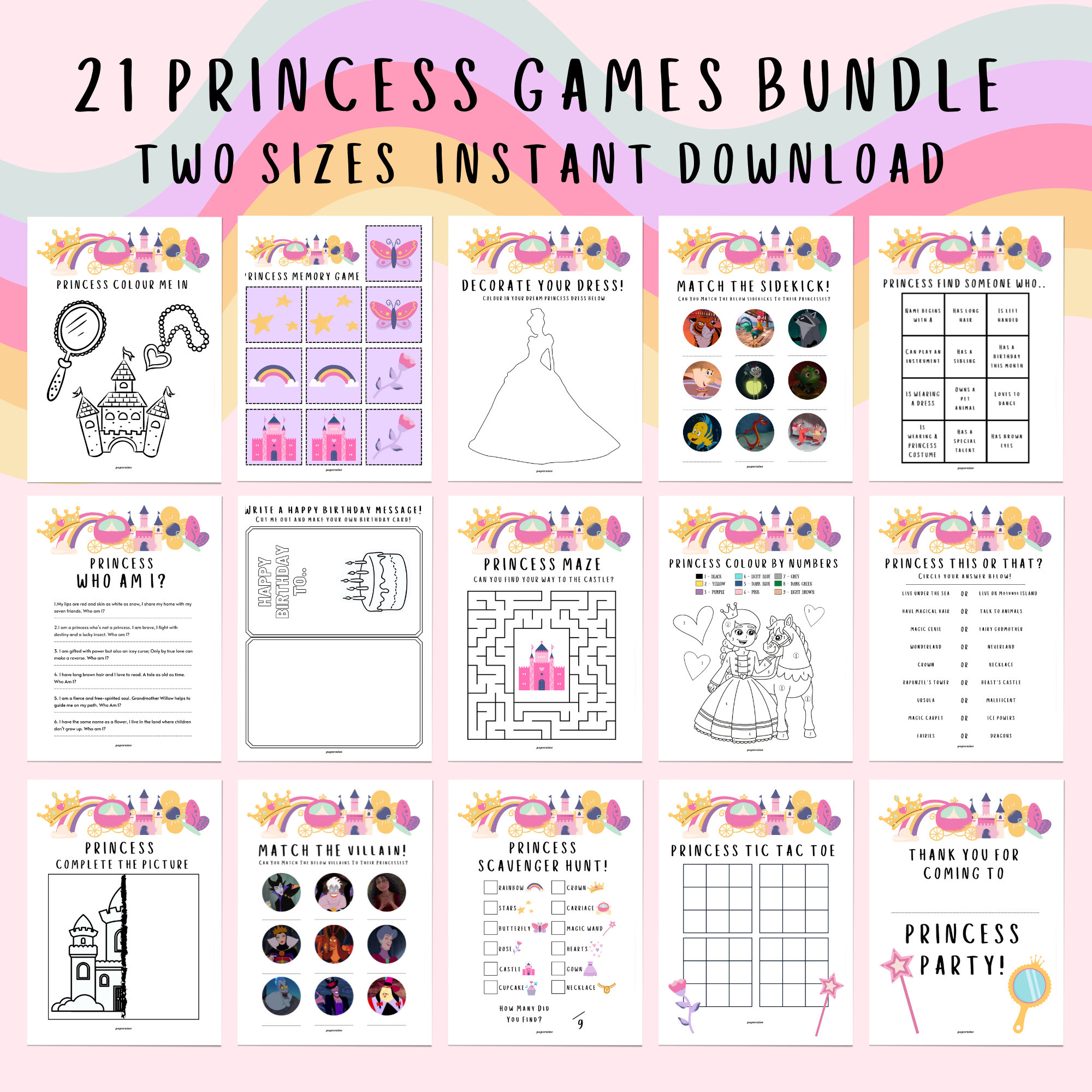21 Page Princess Themed Printable Activity Bundle Pack Mermaid - Etsy