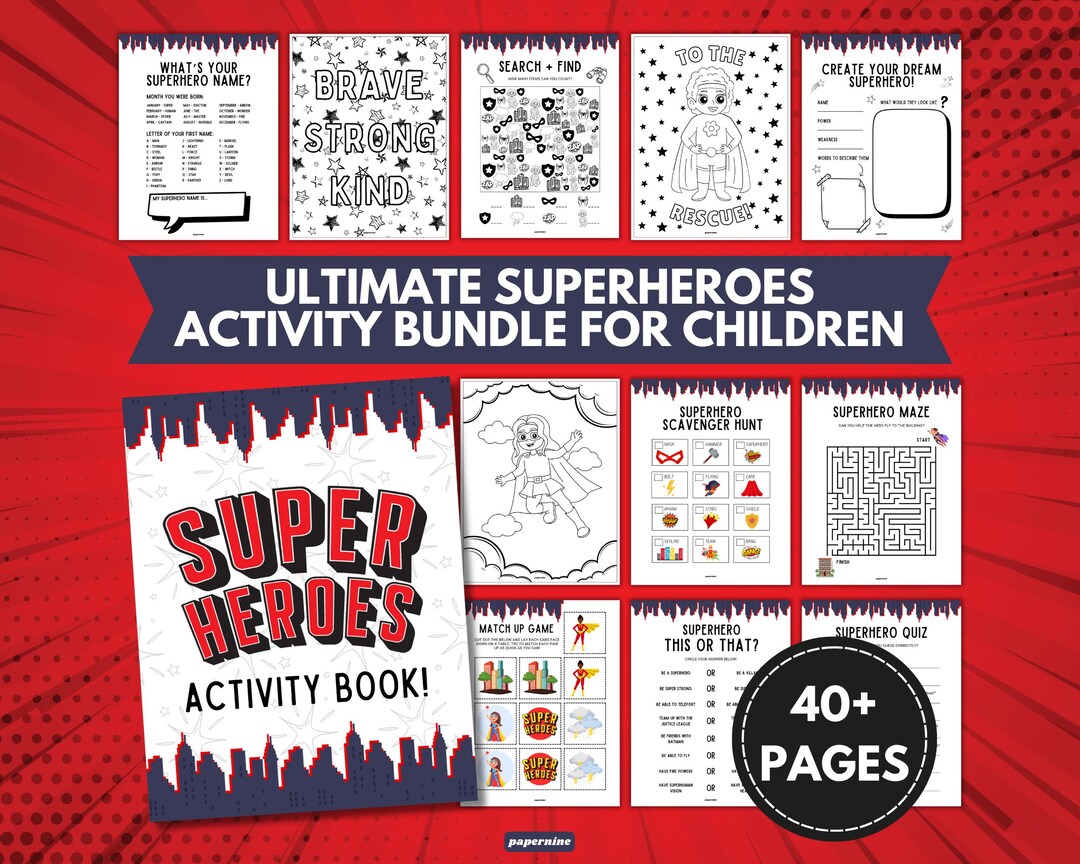 Ultimate Superheroes Activity Bundle Pack for Children 45 Pages Party ...