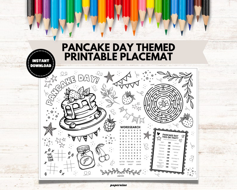 Pancake Day Printable Placemat Colouring Sheet Shrove Tuesday Childrens ...