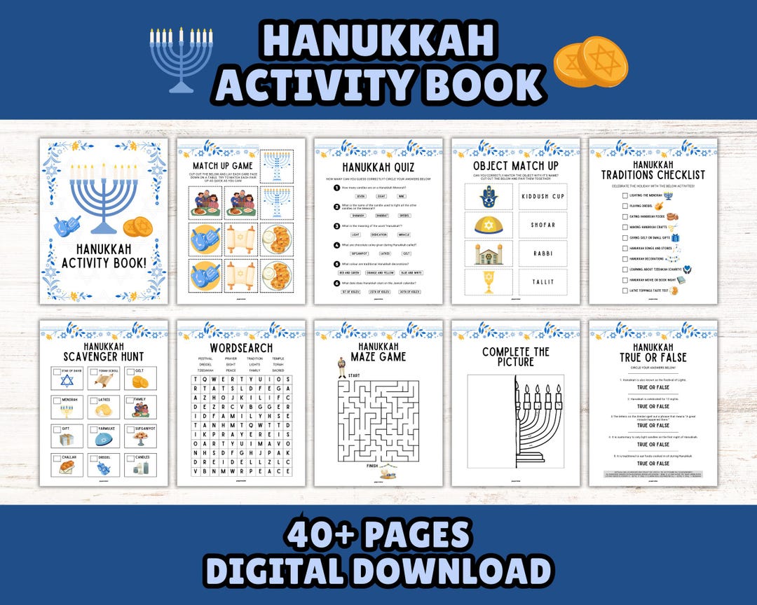 Hanukkah Printable Activity Book for Kids: Holiday Games, Puzzles ...