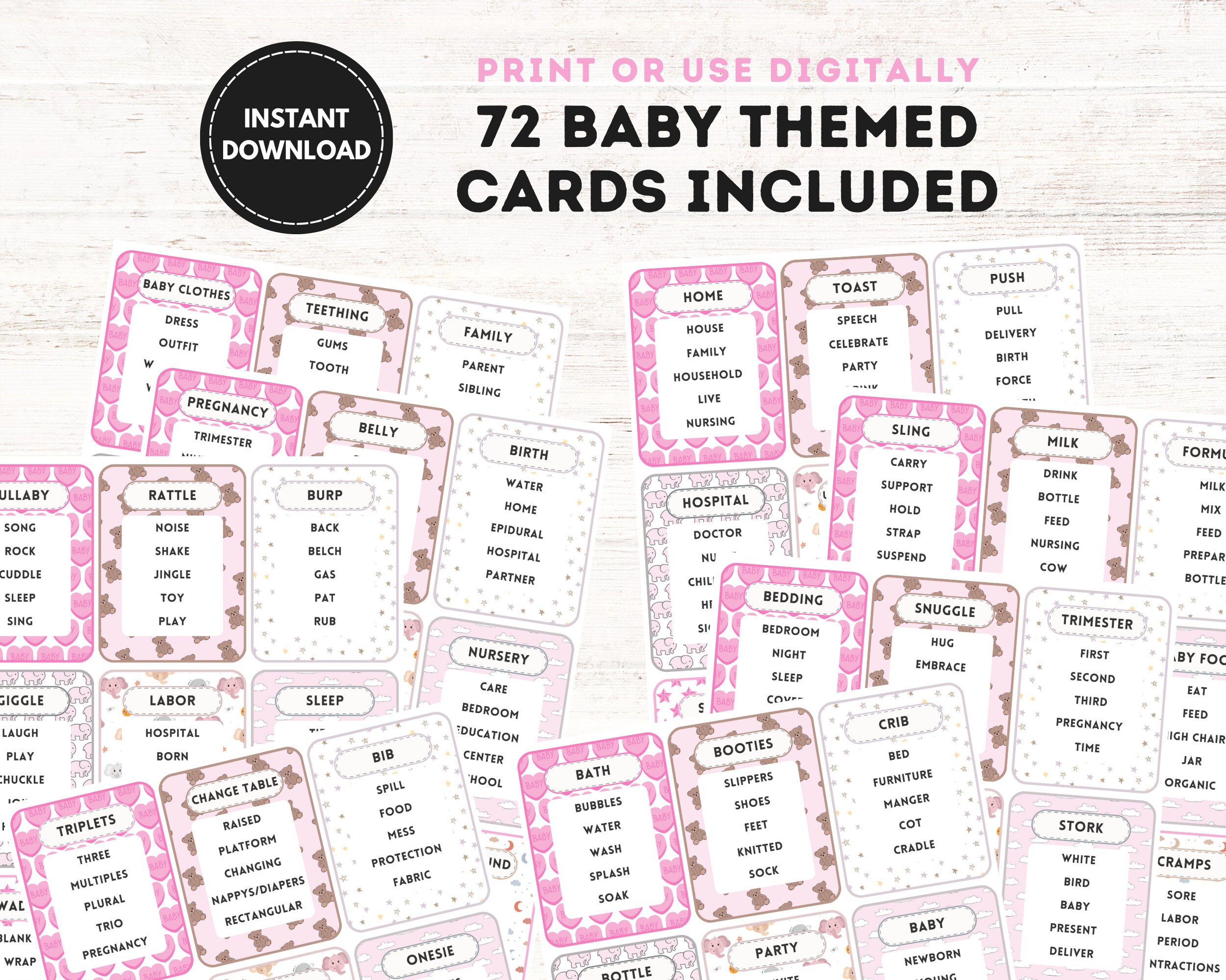 Baby Shower Taboo Game: Printable Word Charades (instant Download) - Etsy