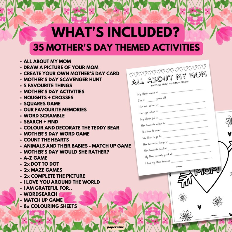 35 Page Mother's Day Themed Printable Activity Bundle Kids - Etsy
