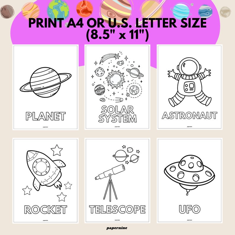 20 Children's Space Themed Printable Colouring Pages - Etsy