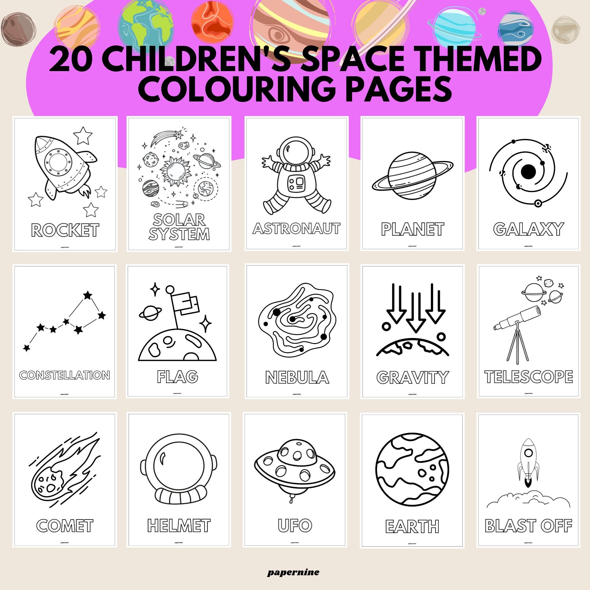 20 Children's Space Themed Printable Colouring Pages - Etsy