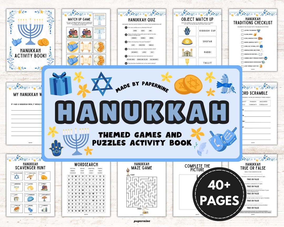 Hanukkah Printable Activity Book for Kids: Holiday Games, Puzzles ...