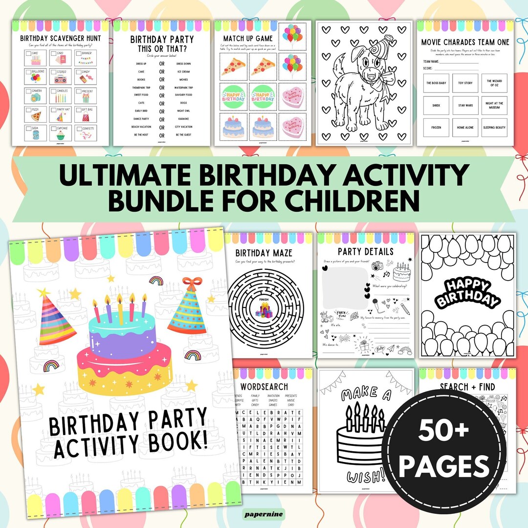 Ultimate Birthday Themed Printable Activity Bundle Pack for - Etsy