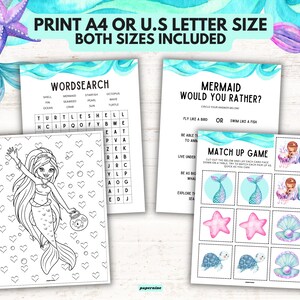 Mermaid Activity Book for Kids: Games, Puzzles, Coloring Pages (instant ...