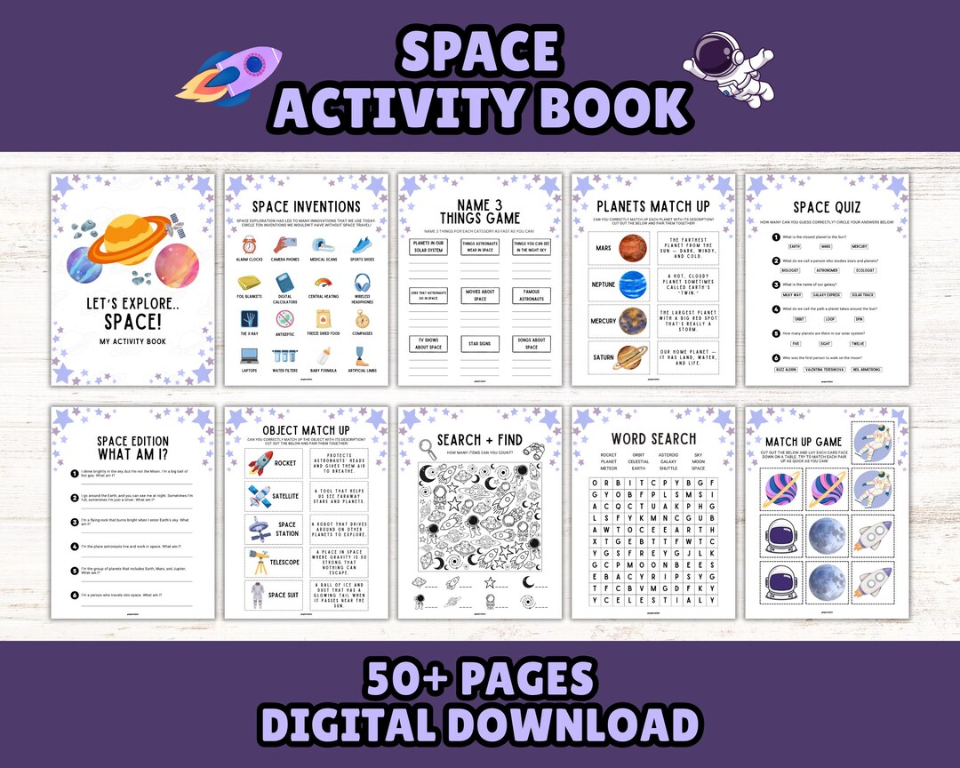 Space Printable Activity Book for Kids: Solar System Games, Puzzles ...