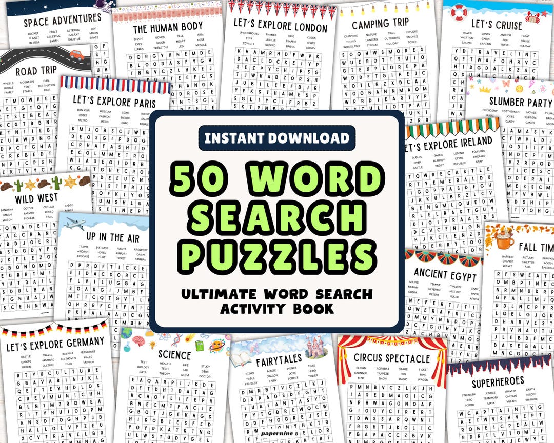 Word Search Activity Book for Kids: Fun Printable Puzzle Book (instant ...