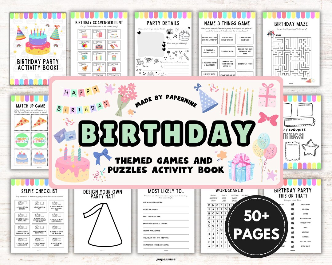 Ultimate Birthday Themed Printable Activity Bundle Pack for Children 50 ...