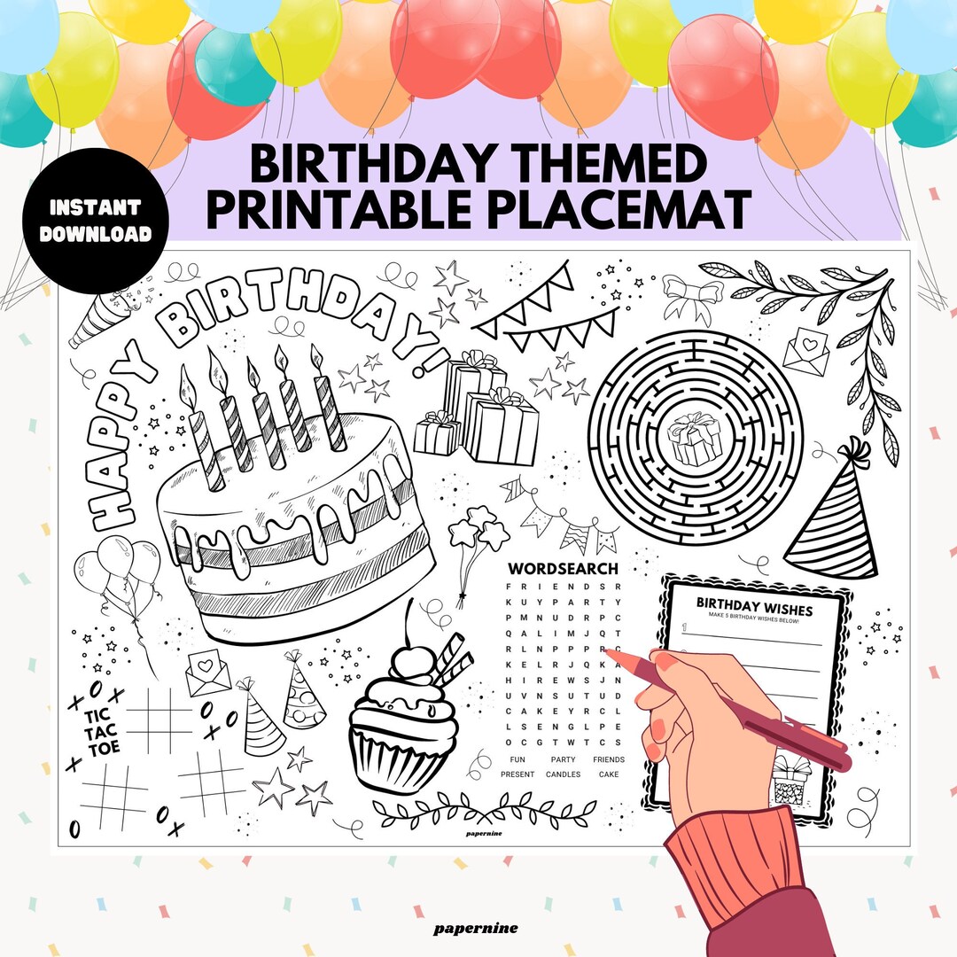 Birthday Printable Placemat Colouring Sheet Happy Birthday - Etsy