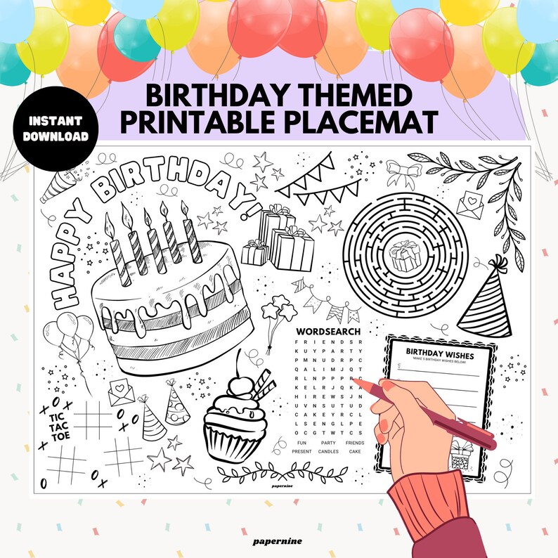 Birthday Printable Placemat Colouring Sheet Happy Birthday - Etsy