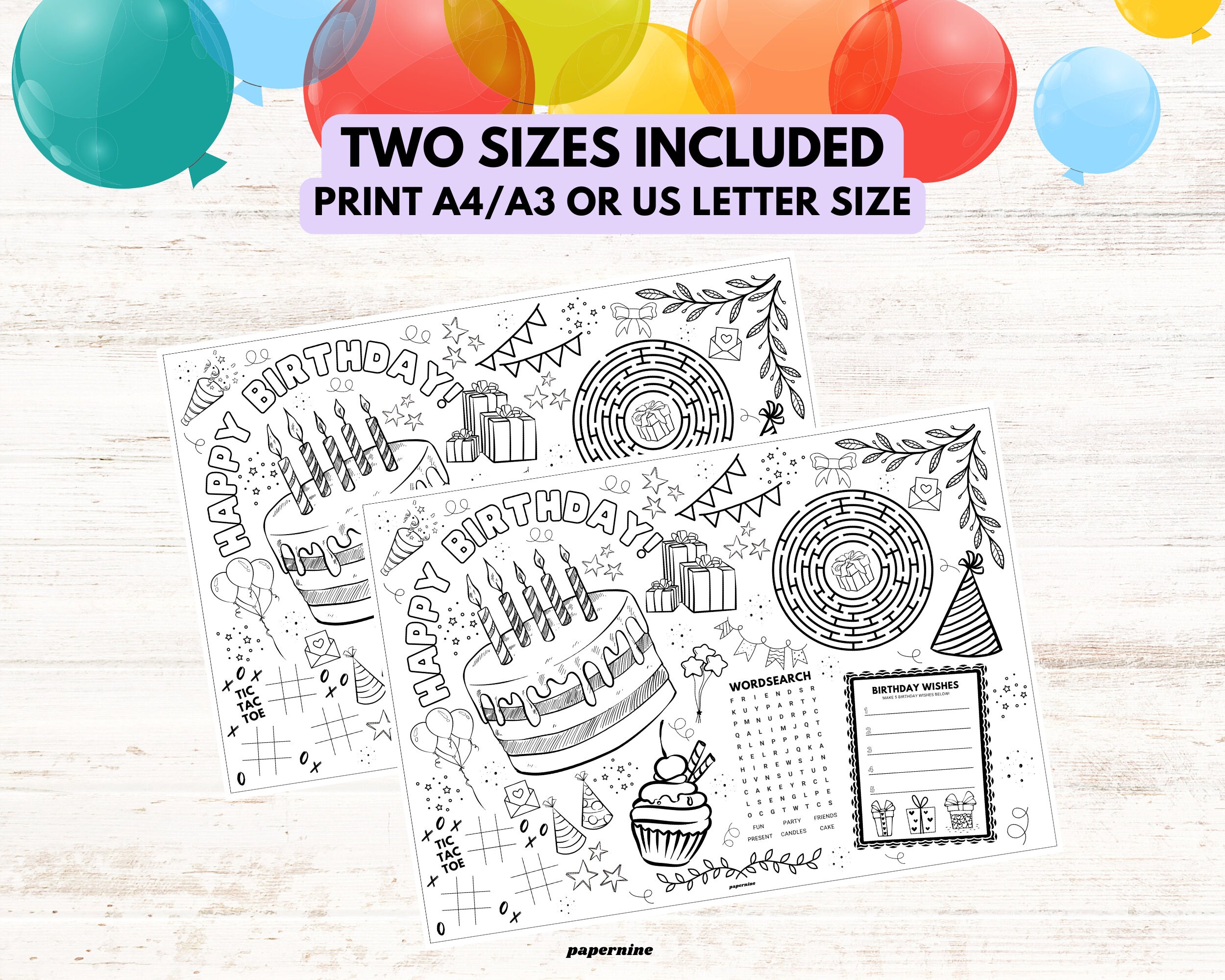Birthday Printable Placemat Colouring Sheet Happy Birthday Party Favour ...