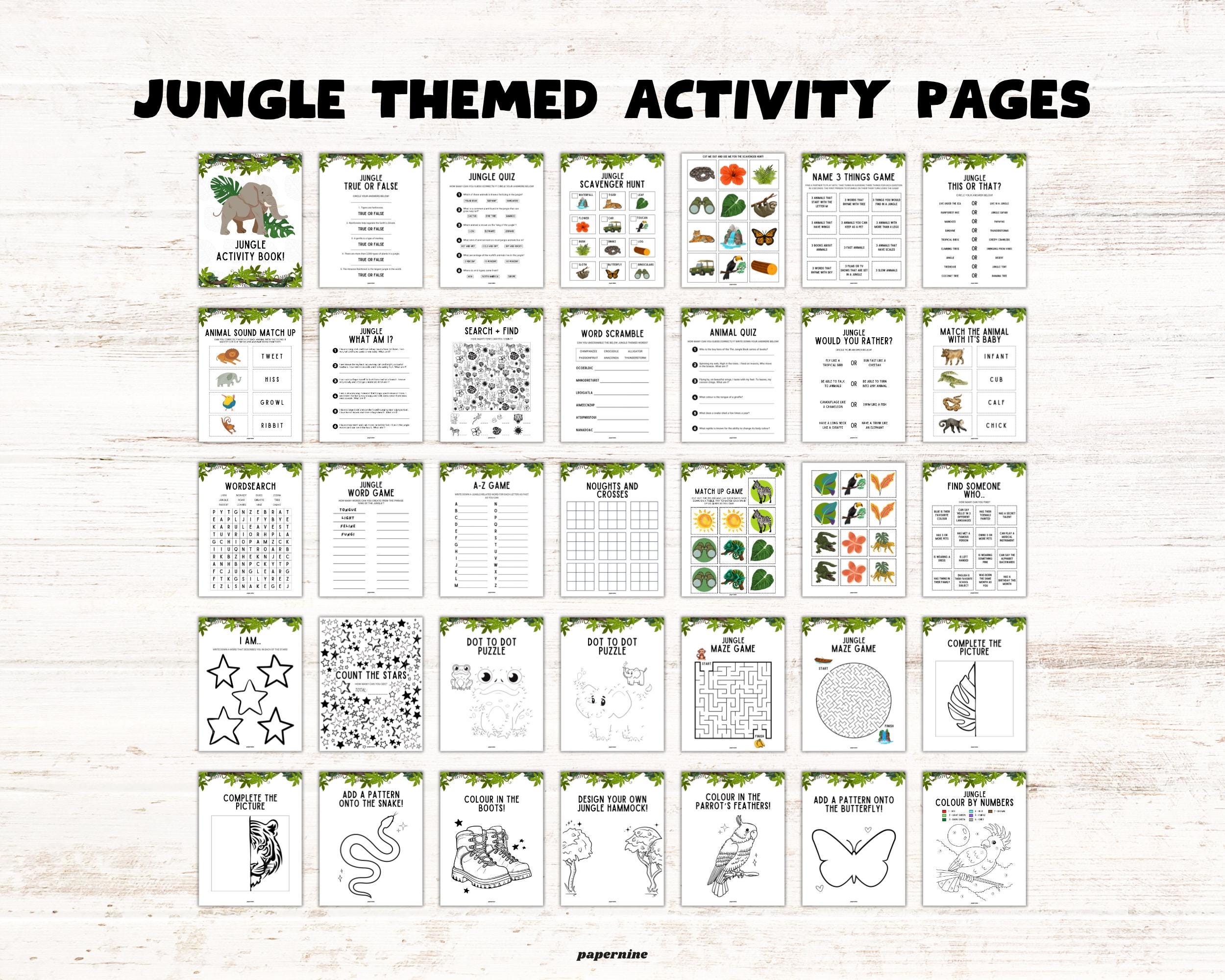 Jungle Printable Activity Book for Kids: Safari Games, Puzzles ...
