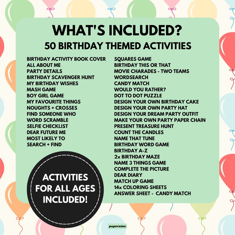 Ultimate Birthday Themed Printable Activity Bundle Pack for - Etsy