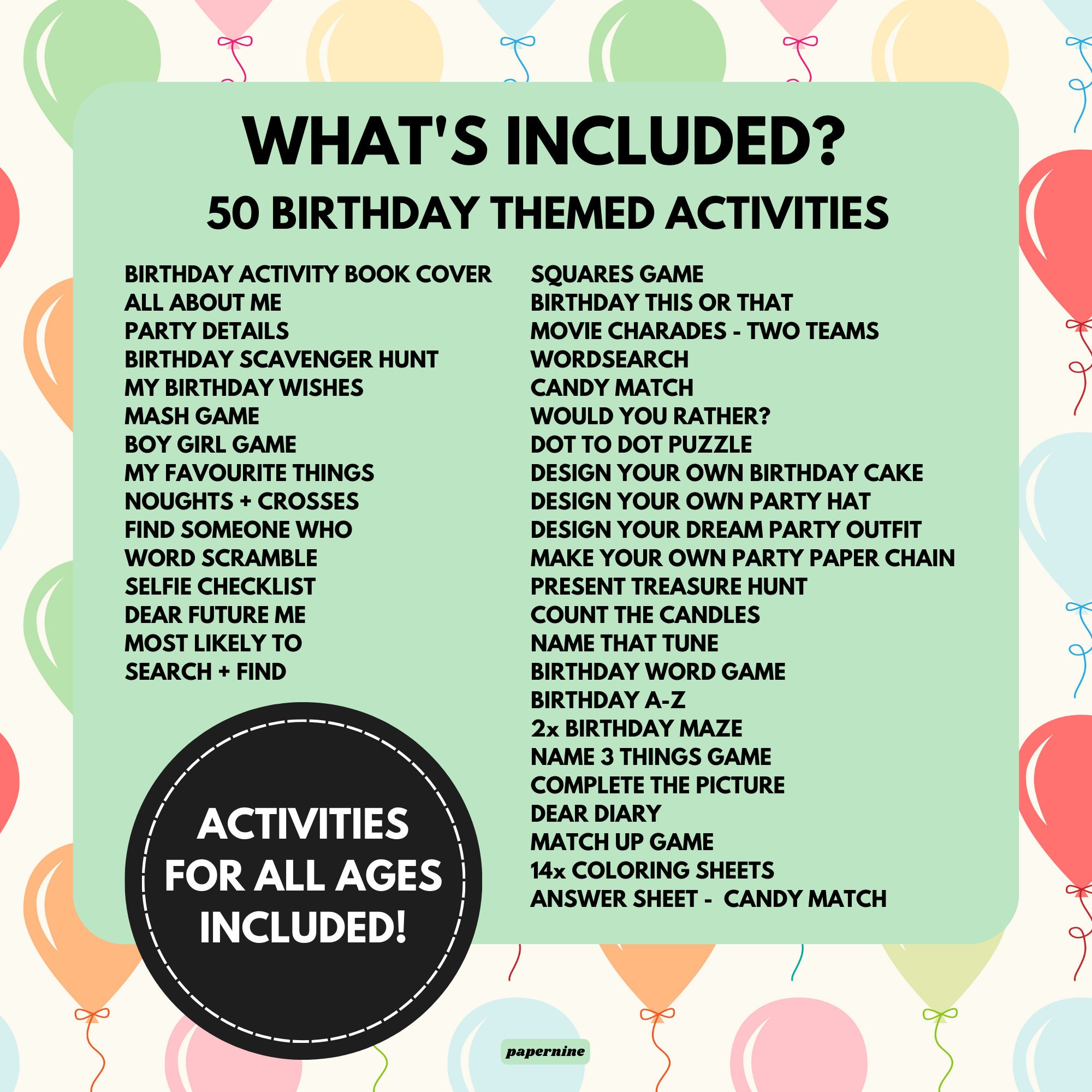Ultimate Birthday Themed Printable Activity Bundle Pack for - Etsy