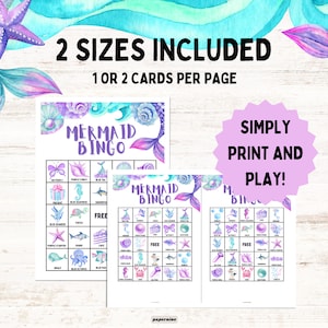 50 Mermaid Bingo Cards Birthday Party Bingo Printable Activity Kids ...