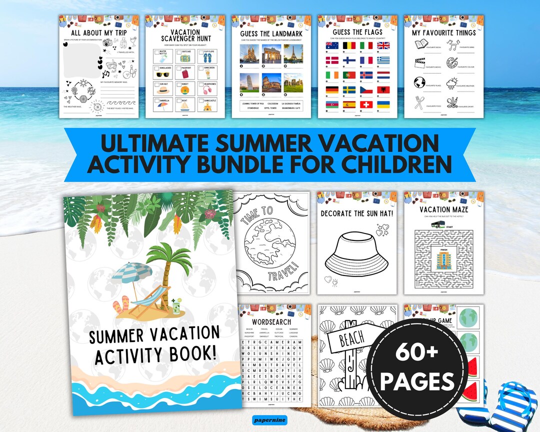Summer Vacation Activity Book for Kids: Travel Games & Coloring ...