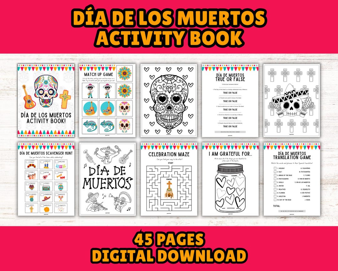Día De Los Muertos Printable Activity Book for Kids: Holiday Games ...