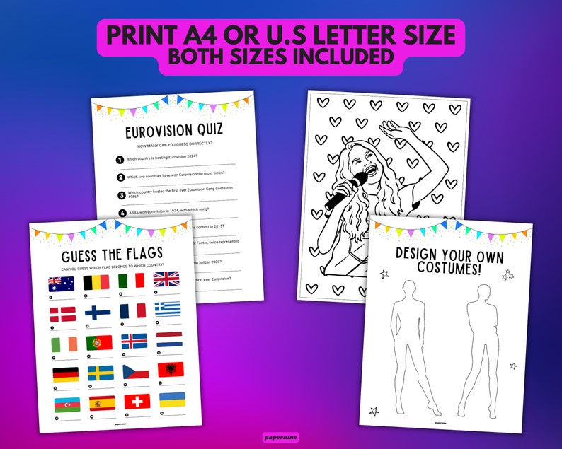 Ultimate Eurovision Themed Printable Games Activity Bundle 40 Pages ...