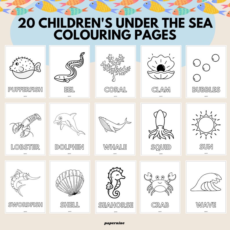 20 Children's Under the Sea Printable Colouring Pages - Etsy