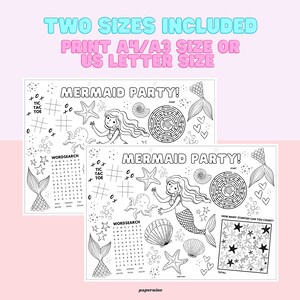 Mermaid Activity Placemat: Printable Coloring Sheet (digital Download ...