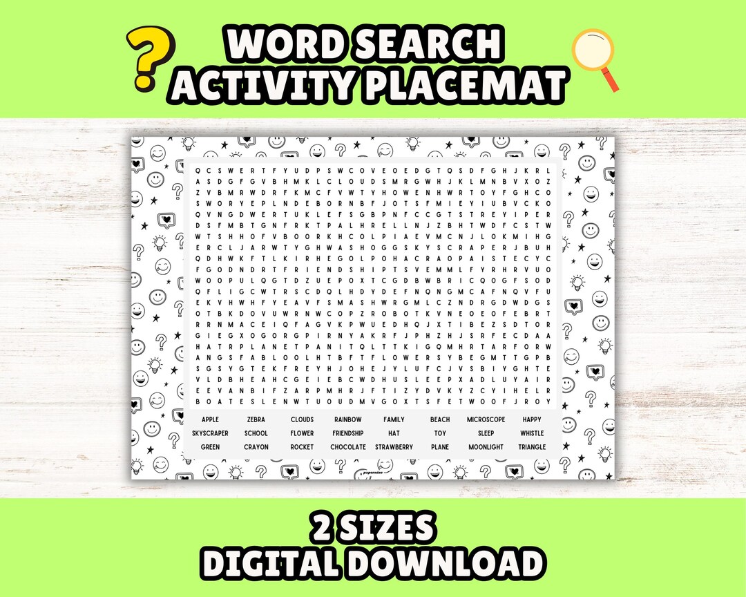 Word Search Activity Placemat for Kids: Printable Puzzle Page & Fun ...