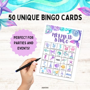 Mermaid Bingo Game: 50 Printable Cards (instant Download) - Etsy