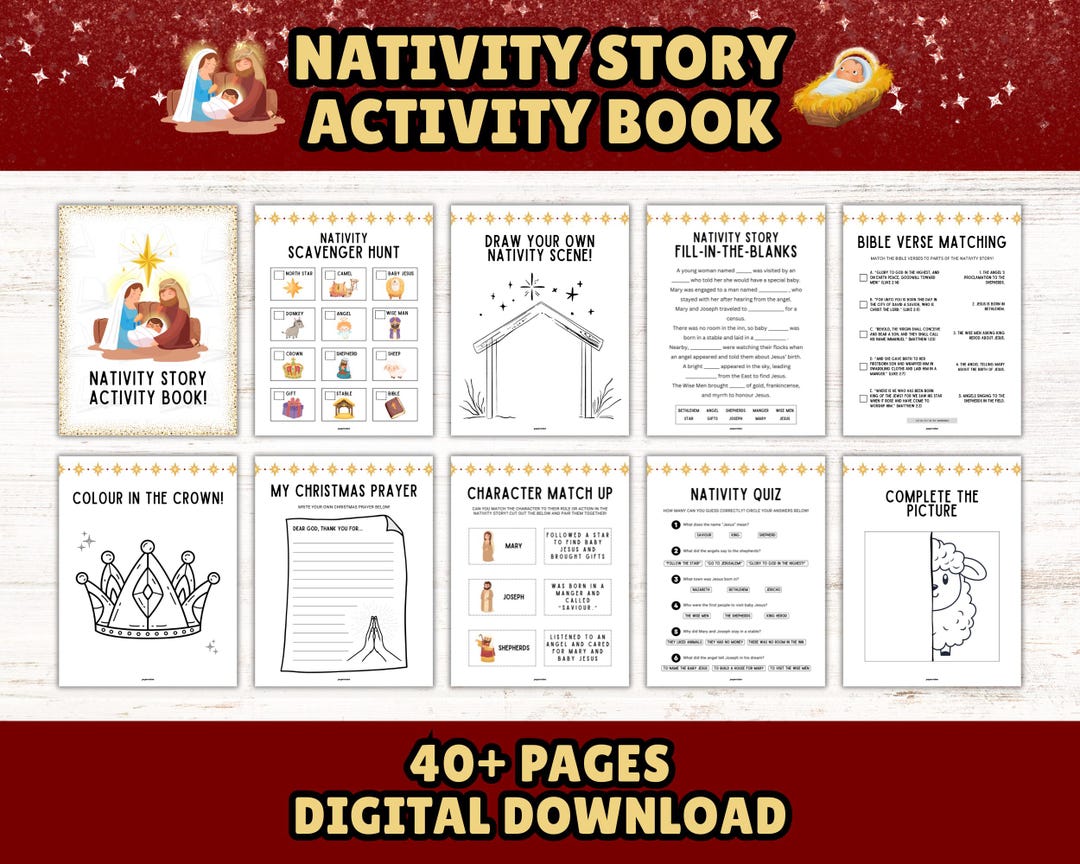 Nativity Story Printable Activity Book for Kids: Christian Christmas ...