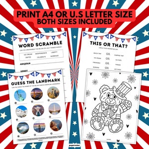 Ultimate 4th July Themed Printable Activity Bundle Pack for Children 30 ...