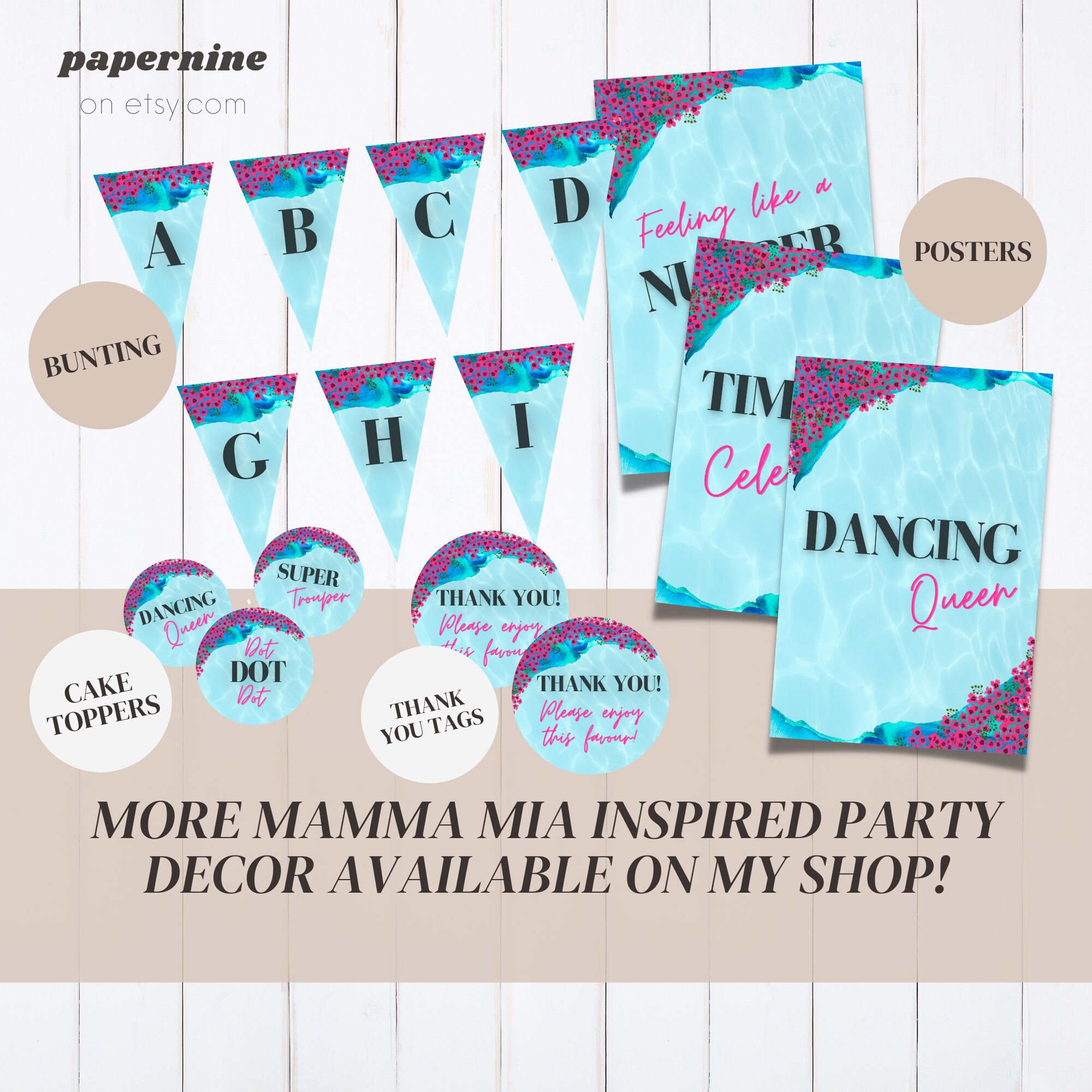 MAMMA MIA Inspired Printable Party Bunting Flags Digital - Etsy Australia