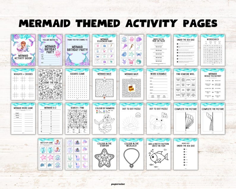 Mermaid Printable Activity Book for Kids: Fun Games, Puzzles & Coloring ...