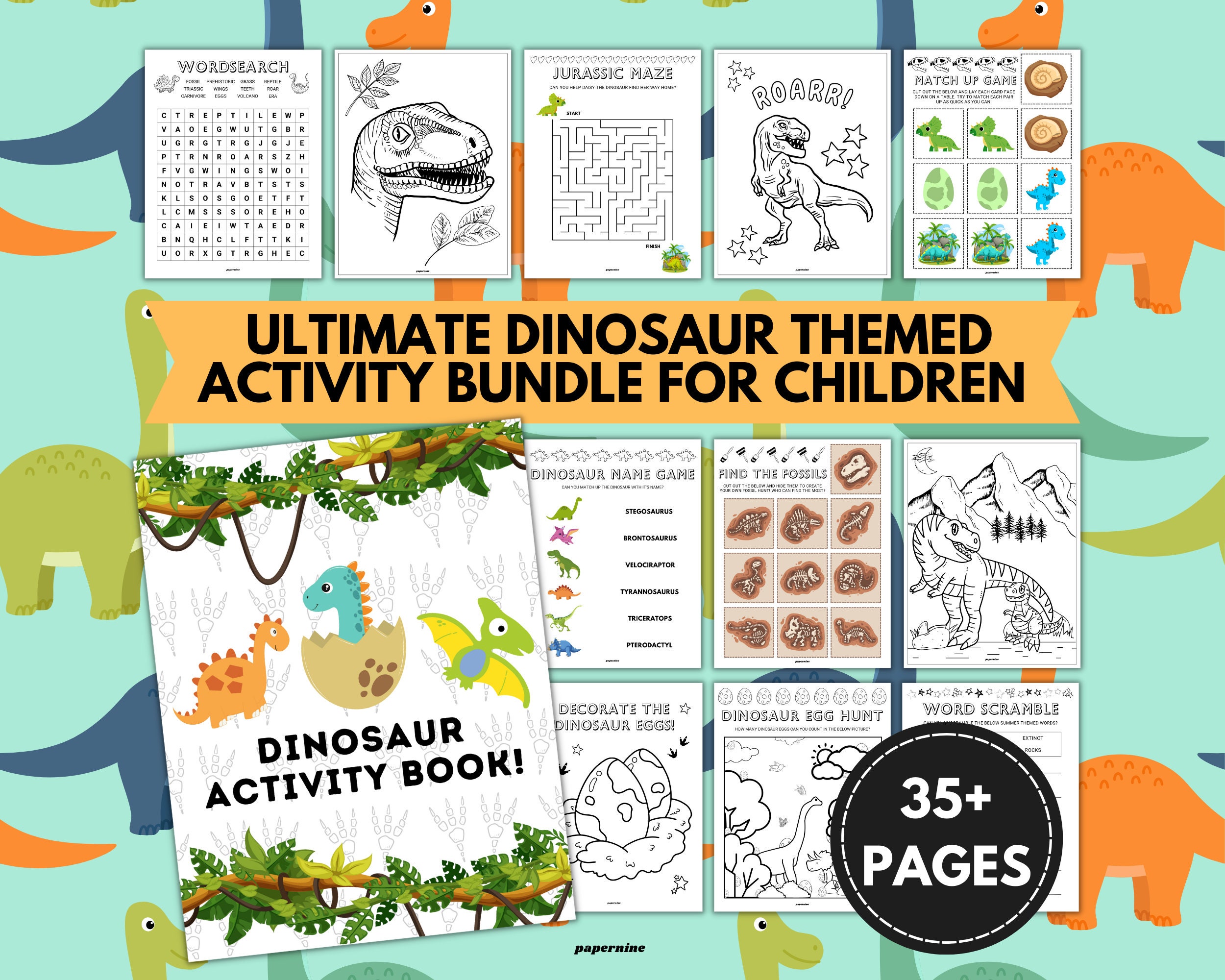 Ultimate Dinosaur Themed Printable Activity Bundle Pack for Children 35 ...