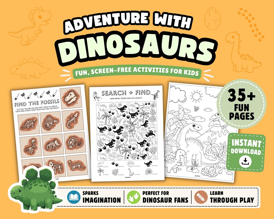 Dinosaur Printable Activity Book for Kids: Educational Games, Puzzles ...