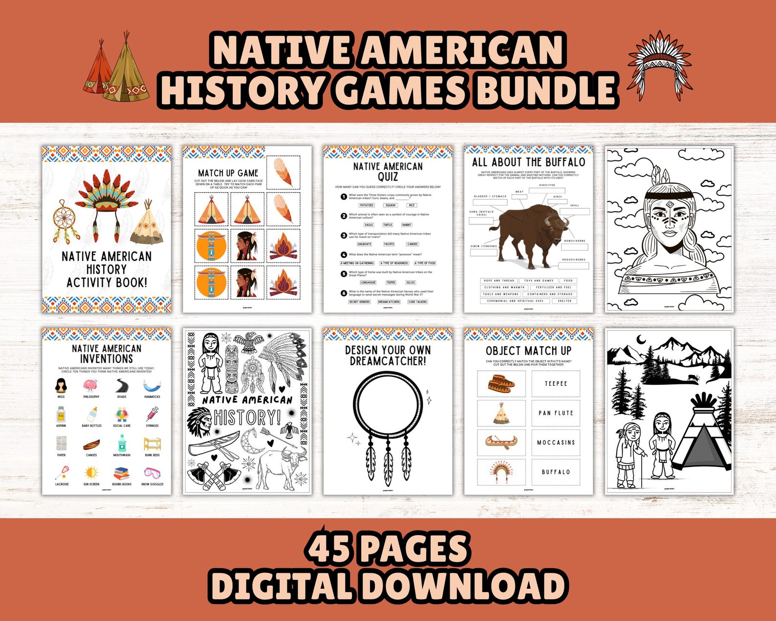 Native American History Printable Activity Book for Kids: Educational ...