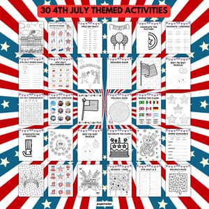 Ultimate 4th July Themed Printable Activity Bundle Pack for Children 30 ...