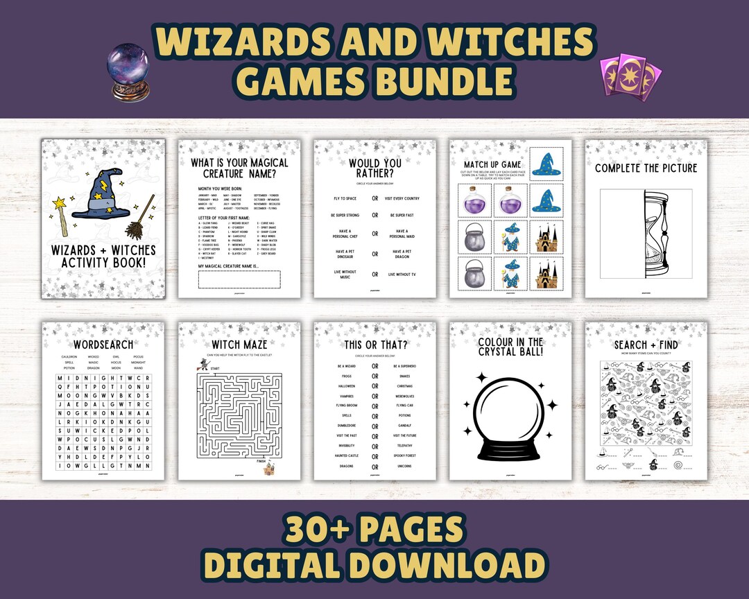Wizards and Witches Printable Activity Book for Kids: Magic Games ...