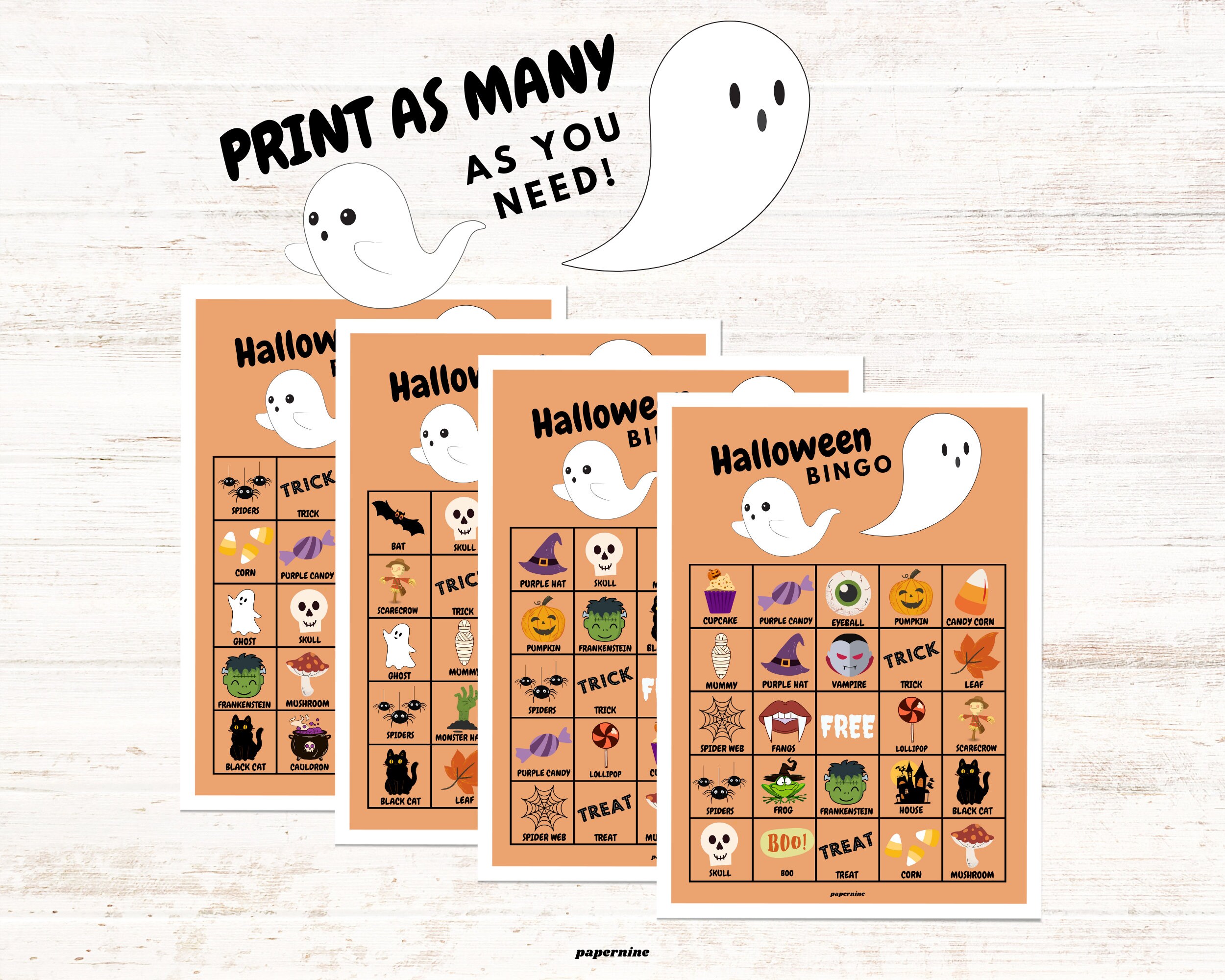50 Halloween Bingo Cards Instant Printable Download PDF Two - Etsy