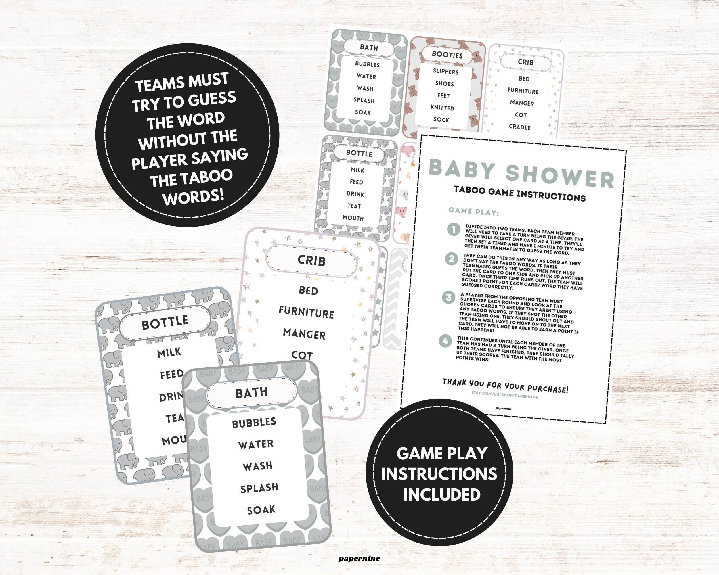 Baby Shower Taboo Guess My Word Game Printable Baby Shower Activities ...