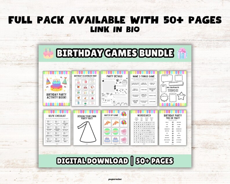 Birthday Printable Activity Book for Kids: Party Games, Puzzles ...