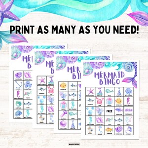 50 Mermaid Bingo Cards Birthday Party Bingo Printable Activity Kids ...