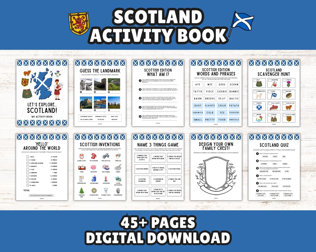 Scotland Printable Activity Book for Kids: Travel Games, Puzzles ...