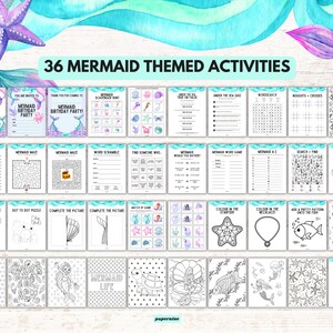 Mermaid Activity Book for Kids: Games, Puzzles, Coloring Pages (instant ...