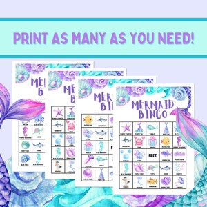 50 Mermaid Bingo Cards Birthday Party Bingo Printable Activity - Etsy