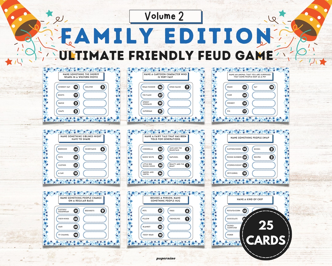 Family Feud Printable Game | Fun Trivia Party Game for Kids & Adults ...