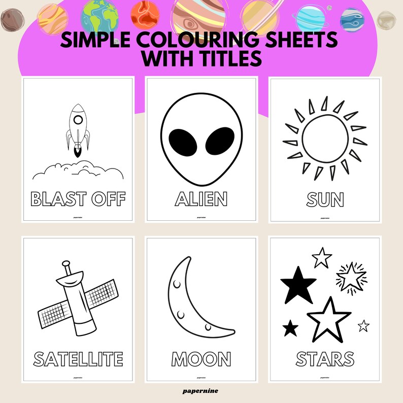 20 Children's Space Themed Printable Colouring Pages - Etsy