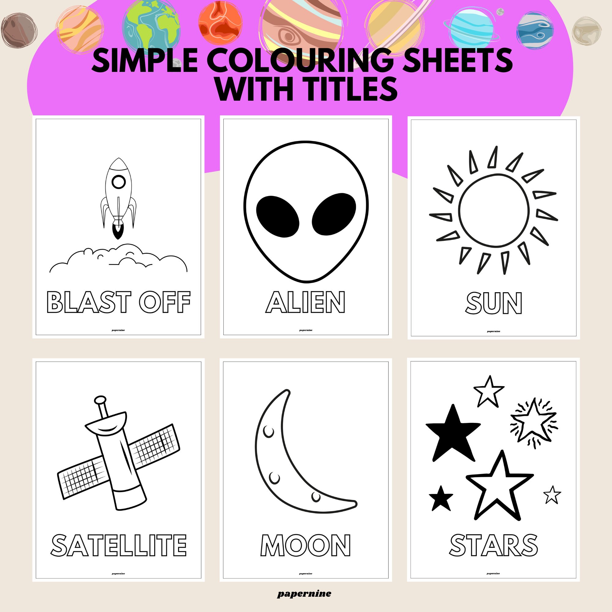 20 Children's Space Themed Printable Colouring Pages - Etsy