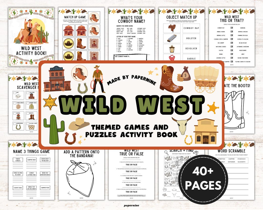 Wild West Activity Book for Kids: Cowboy Games & Puzzles (instant ...