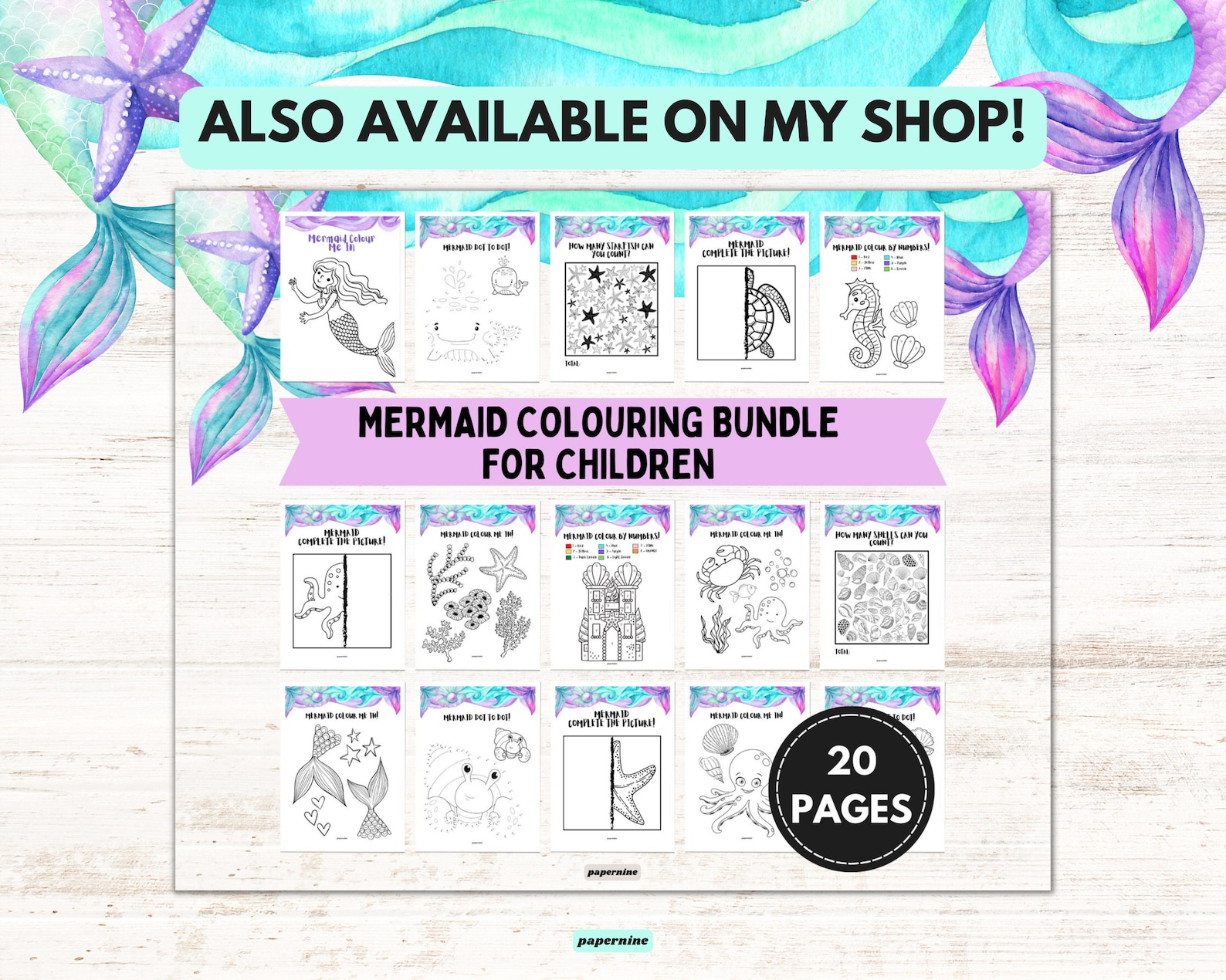 Mermaid Activity Book for Kids: Games, Puzzles, Coloring Pages (instant ...